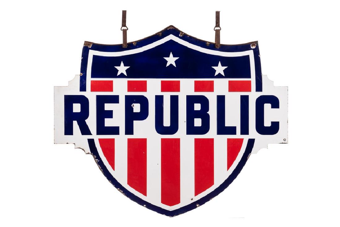 Republic Gasoline Die Cut Porcelain Sign