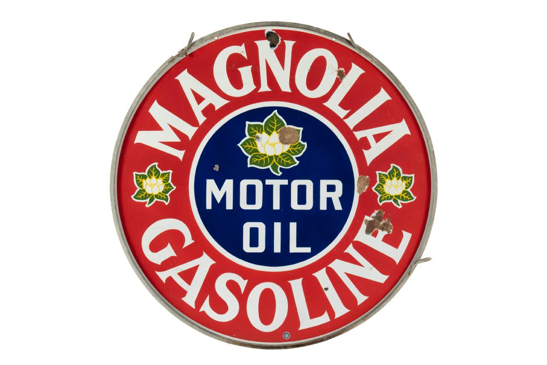 Magnolia Gasoline Motor Oil w/three flower logo sign
