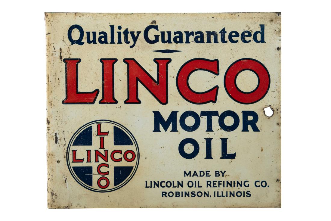 Linco Motor Oil Tin Flange Sign - Jun 08, 2019 | Route 32 Auctions in IN