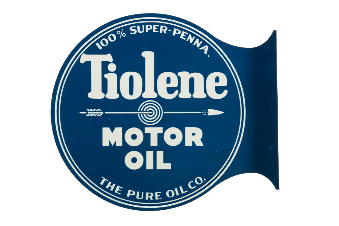 Tiolene Motor Oil Tin Flange Sign - Jun 08, 2019 | Route 32 Auctions in IN