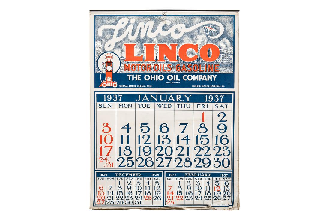 Linco Motor Oils 1937 Calendar - Sep 13, 2019 | Route 32 Auctions in IA