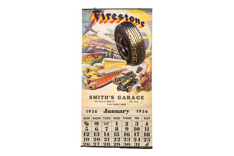 Rare Firestone 1936 Smith's Garage Calendar