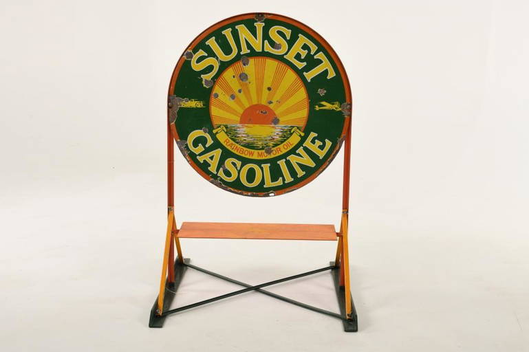 Sunset Gasoline Rainbow Motor Oil Curb Sign
