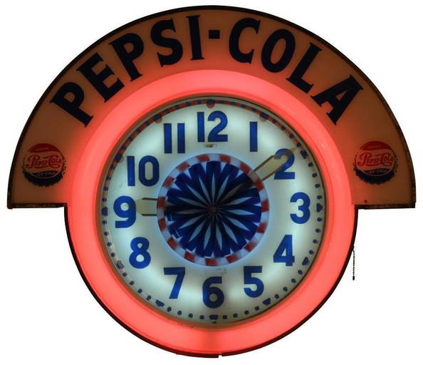 Pepsi Cola Neon Spinner Clock With Marquee