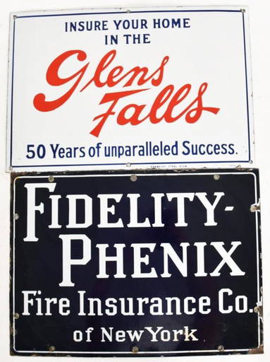 2 COLLECTIBLE INSURANCE SIGNS - Jan 08, 2021 | Route 32 Auctions in IN