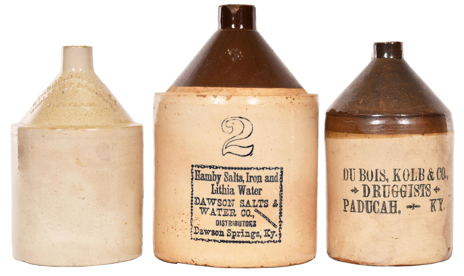 3-Stoneware Advertising Jugs - Jun 12, 2021 | Route 32 Auctions in IN