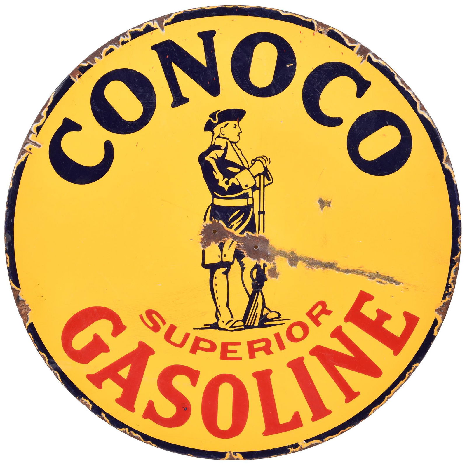 Rare Conoco Superior Gasoline W/soldier Logo Porcelain