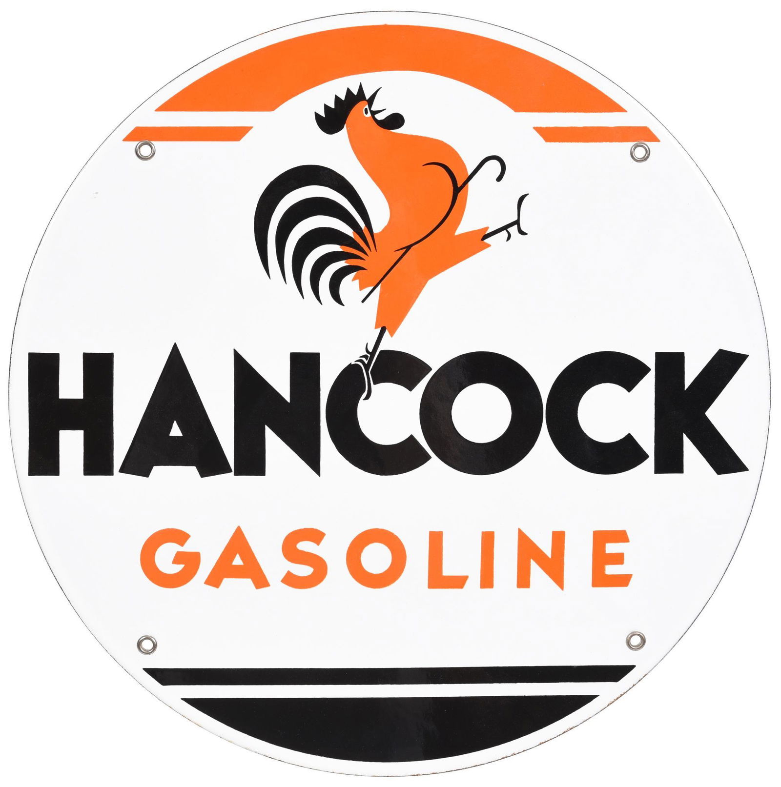 Hancock Gasoline W/modern Rooster Porcelain Pump Sign