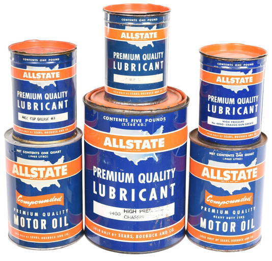 2 Allstate One Quart Motor Oil Metal Cans & More