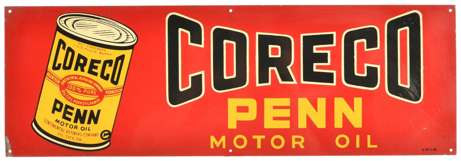 Coreco Penn Motor Oil Sign (#0190) on Aug 04, 2022 | Route 32 Auctions ...