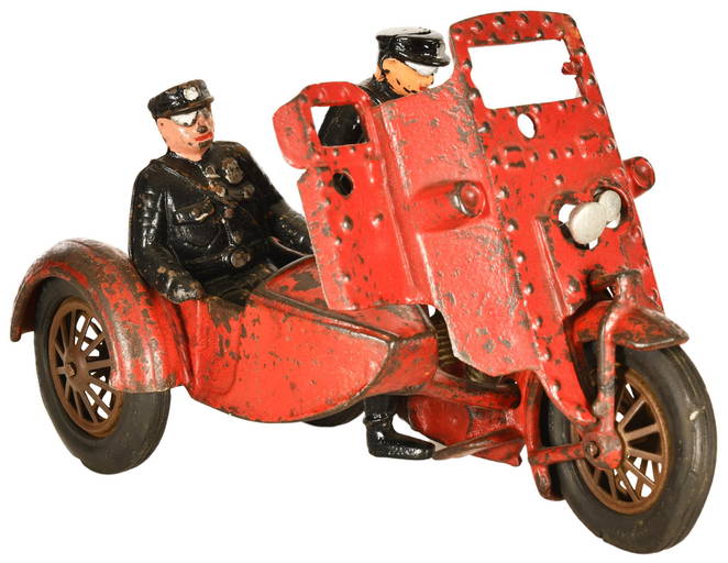 Hubley Cast Iron Indian Twin Side Car Motorcycle With Armored Shield ...
