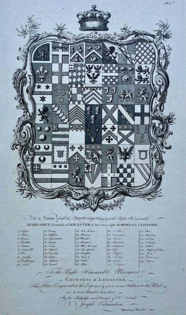 Joseph Edmondson Coat Of Arms For Countess Of Leicester