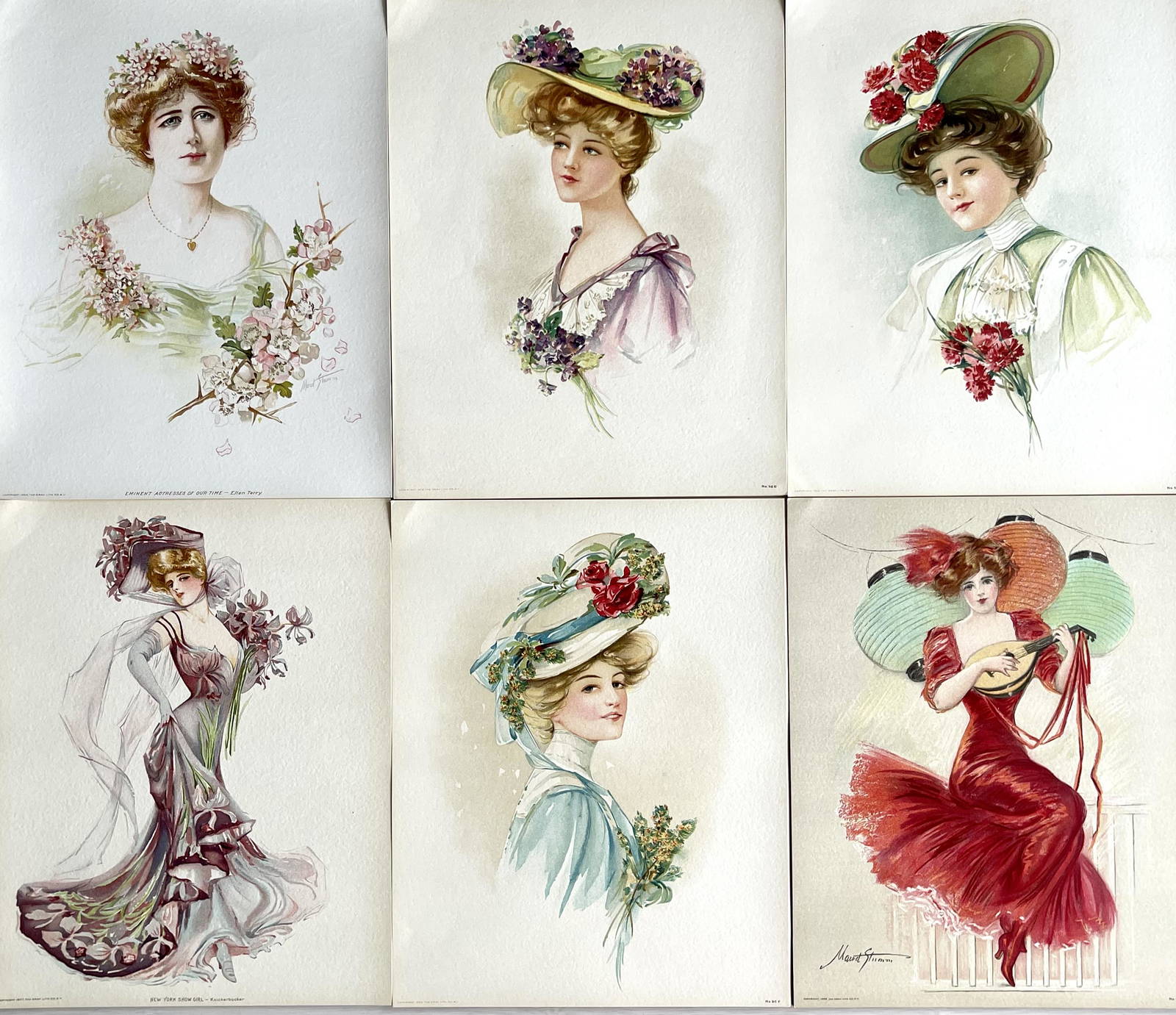 Lot Of 6 Antique Prints Victorian Ladies Auction