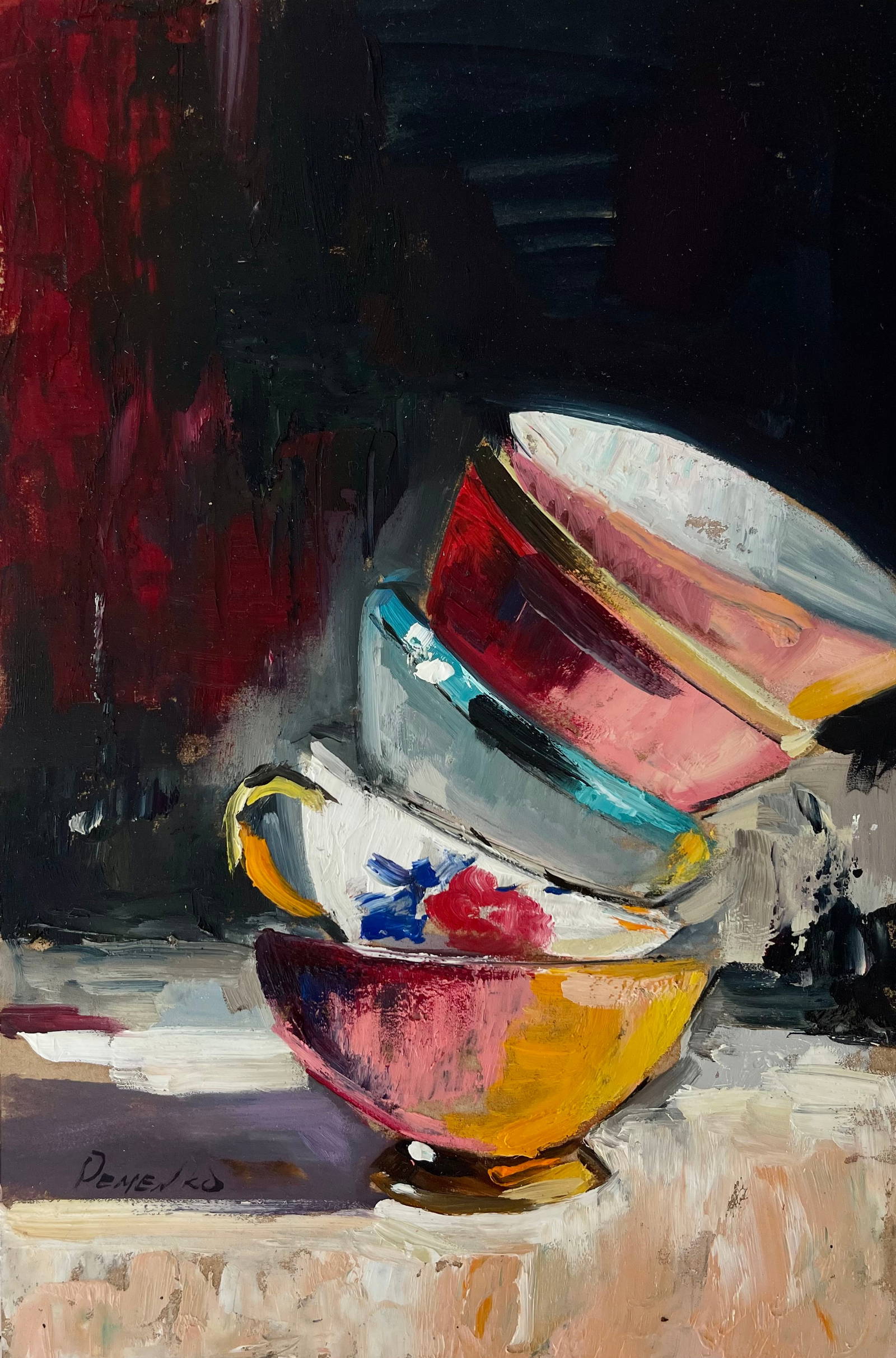Original Oil Painting Still Life Cups Auction