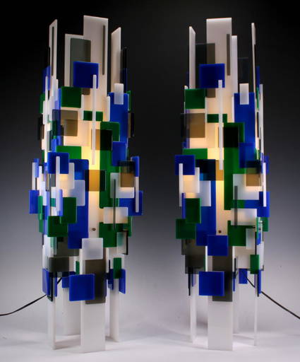 Mid Century Modern Lucite Lamp Set, Ralf Bogo