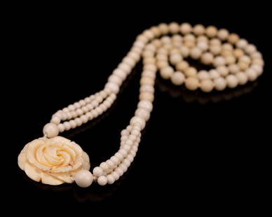 Vintage Carved Ivory Beads Necklace