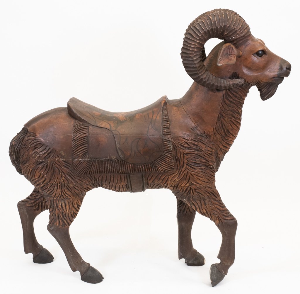 Antique Hand Carved Wood Carousel Ram