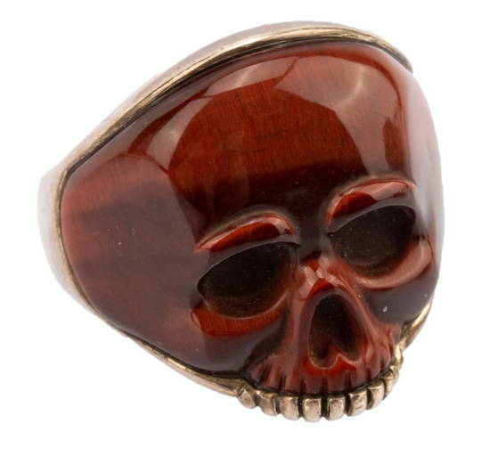 David Yurman Carved Tiger's Eye Silver Skull Ring