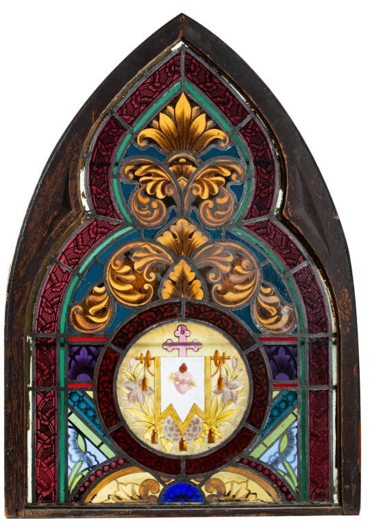 Gothic Trefoil Arch Staind Glass Church Window Auction