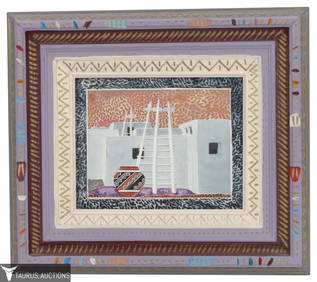 Large Fran Larsen Watercolor In Custom Frame 48"