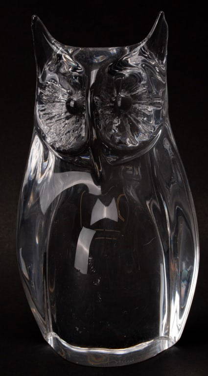 Daum Clear Crystal Owl France Auction