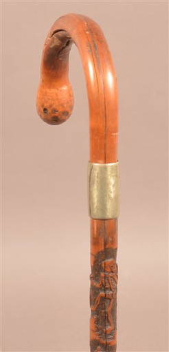 Vintage Japanese Skeleton Carved Bamboo Cane.