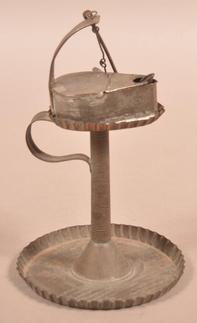 Antique Pennsylvania Tin Betty Lamp on Stand.