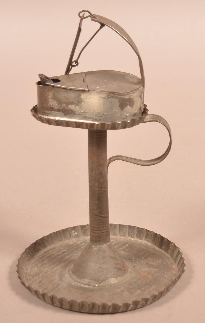 Antique Pennsylvania Tin Betty Lamp on Stand.