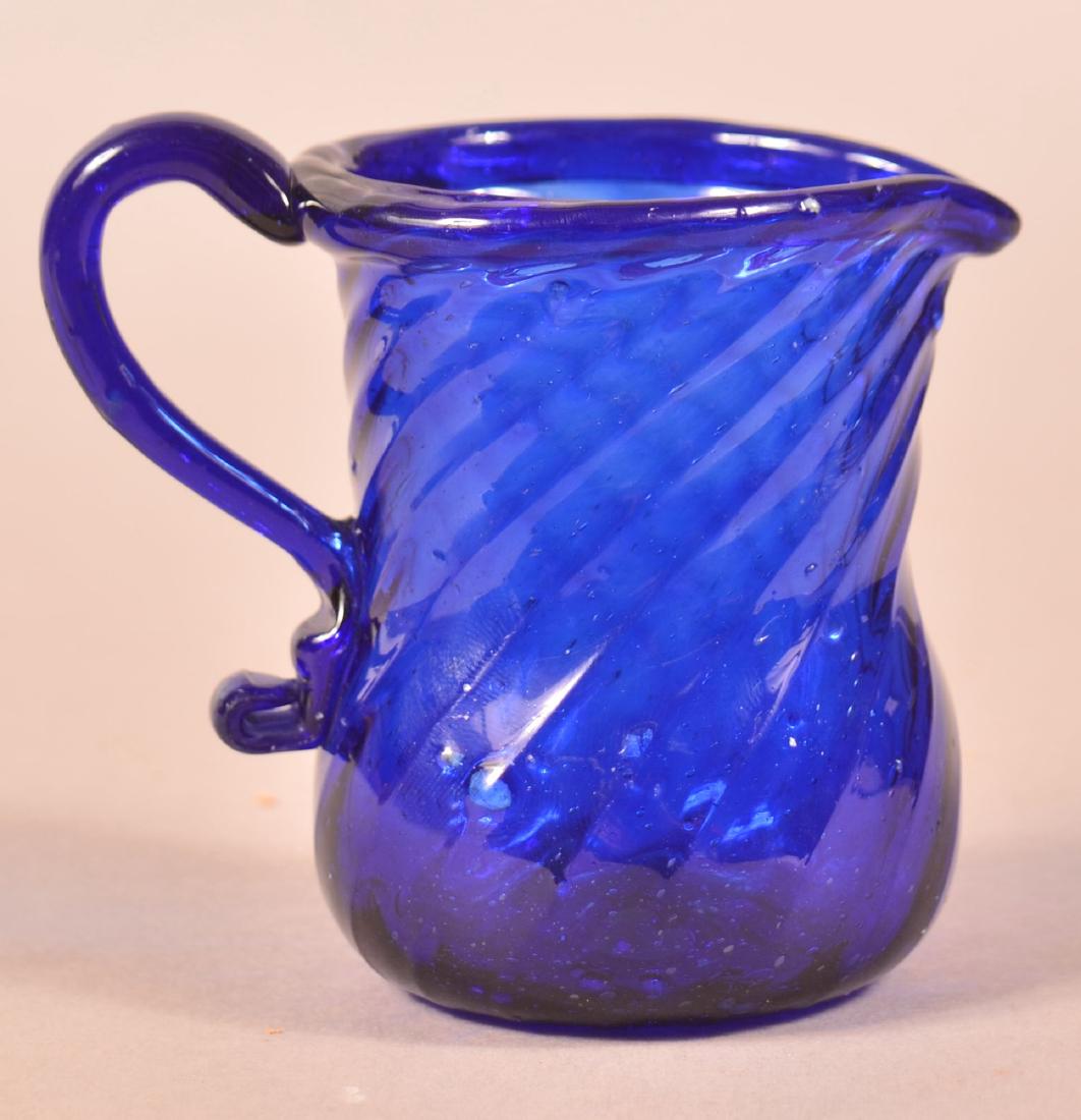 Steigel Type Cobalt Blue Glass Footed Cream Pitcher.