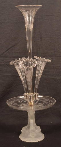 19th Century Engraved Colorless Glass Epergne