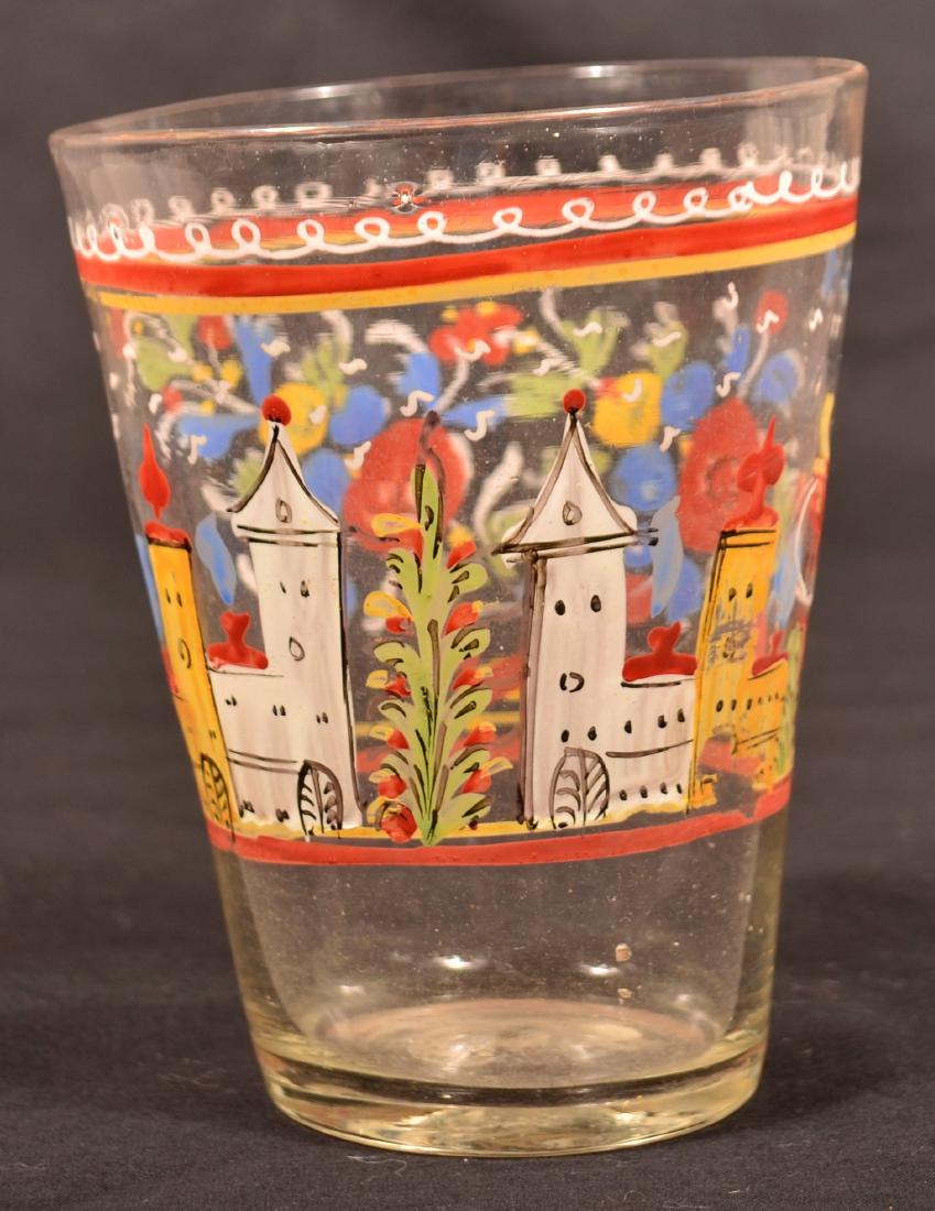 Steigel Type Enamel Blown Colorless Glass Flip.