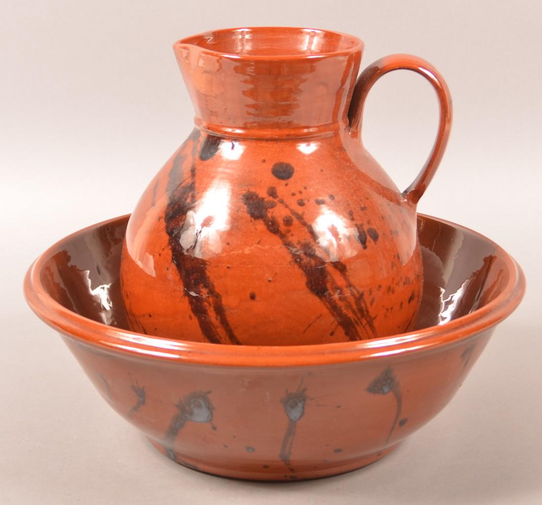 Breininger Large Redware Pitcher and Bowl.