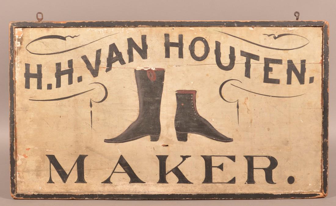 19th Cent. Painted Wood Shoemaker Trade Sign.
