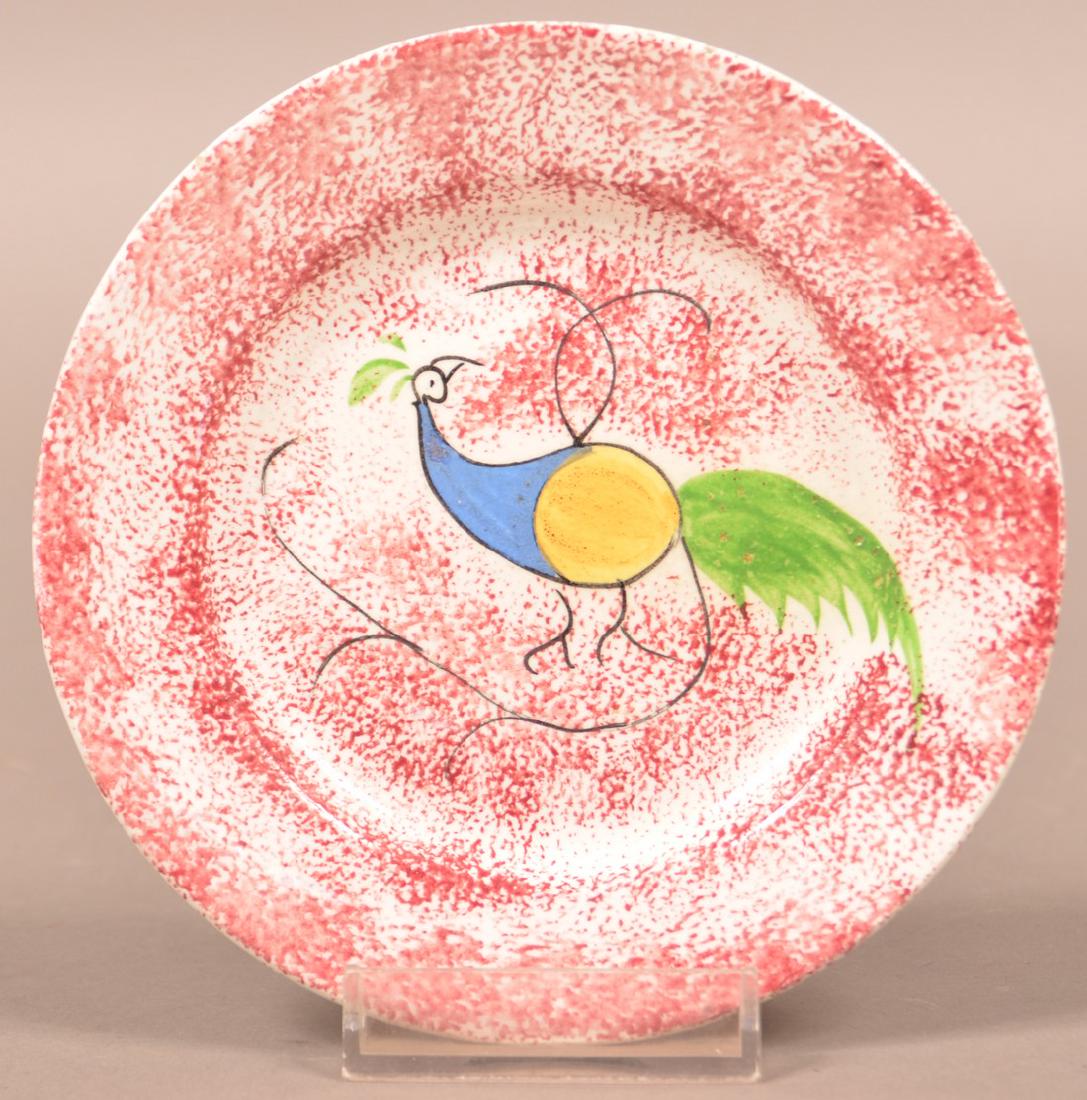 Red Spatter Peafowl Pattern Toddy Plate.
