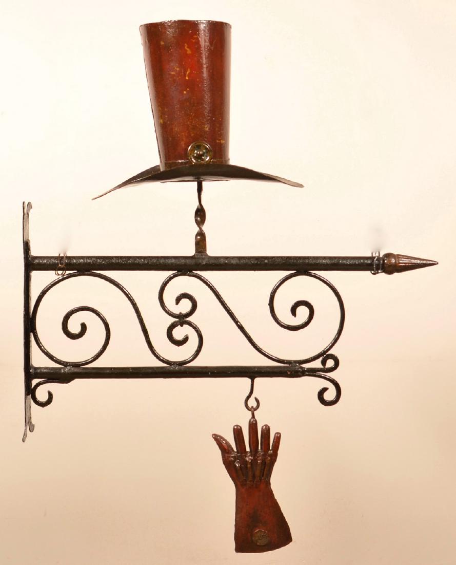 Folk Art Metal Top Hat and Glove Trade Sign.