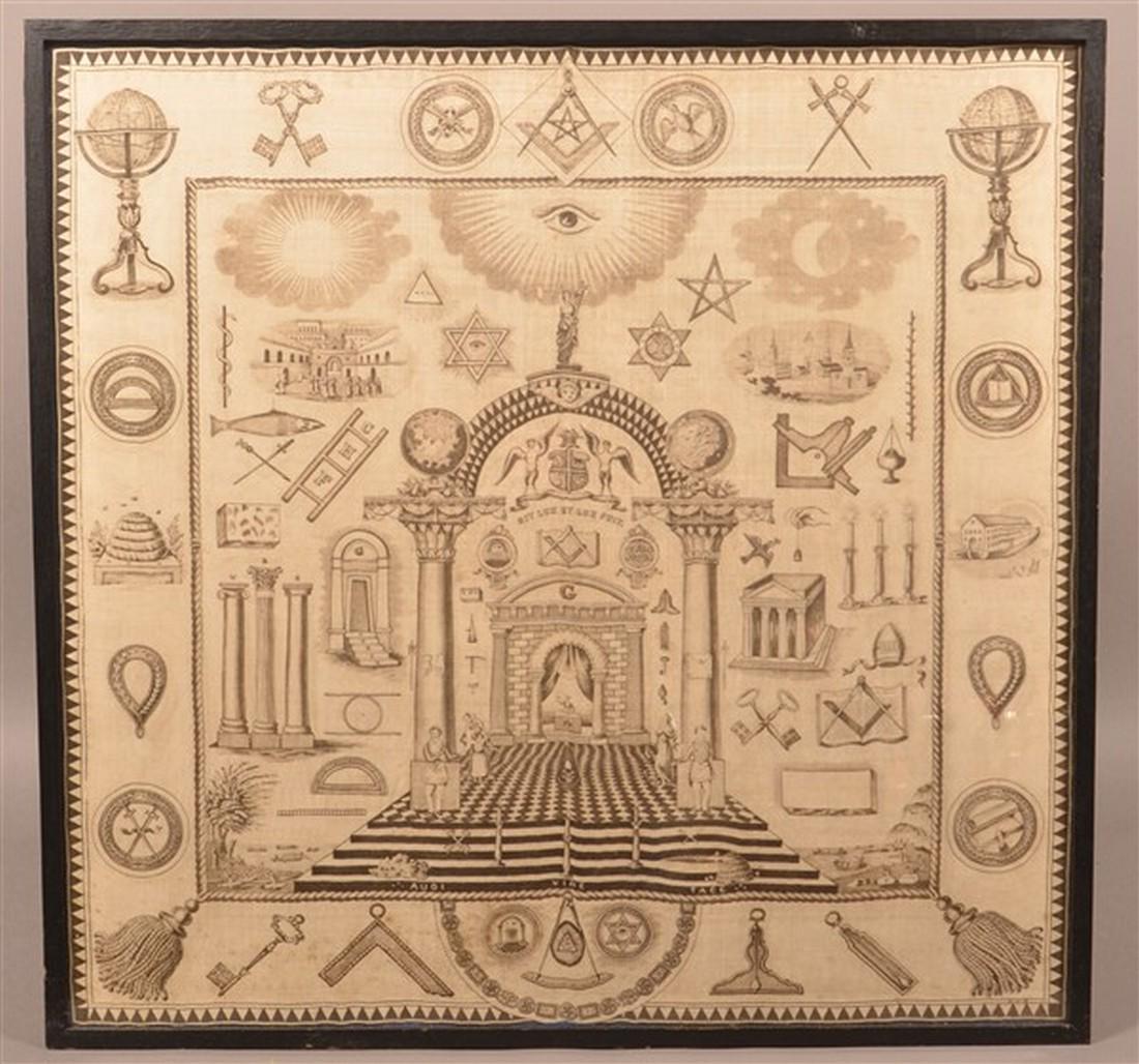 Large 19th Century Masonic Printed Silk Fabric.