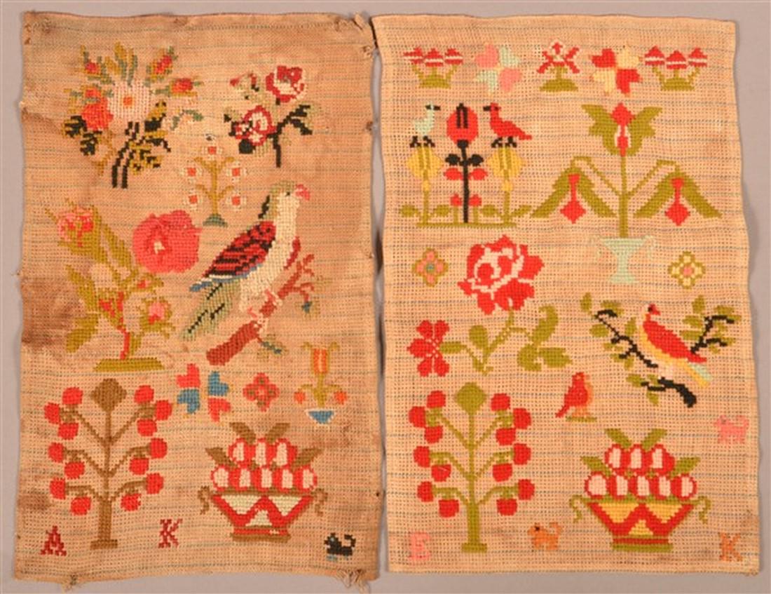 Two Victorian Needlework Pictorial Samplers.