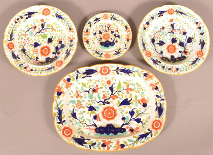 Four Pieces Of Gaudy Floral Decorated Porcelain.