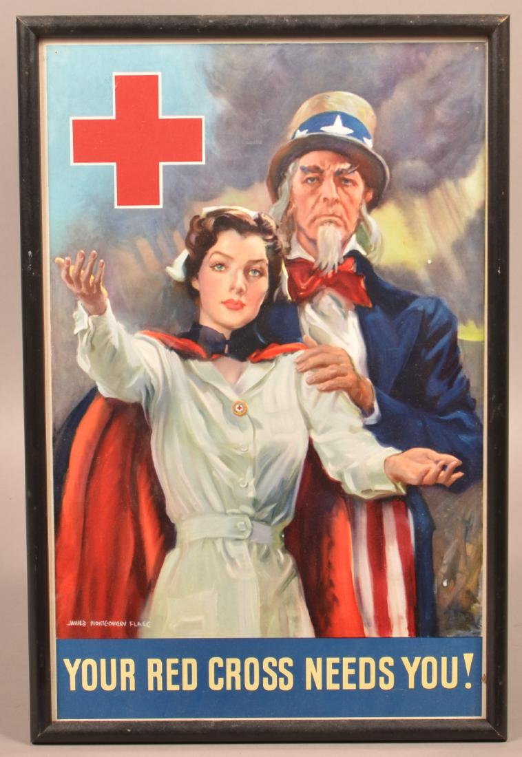 J.M. Flagg Uncle Sam & Nurse Red Cross Poster.
