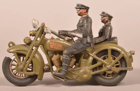Globe Police Motorcycle With Sidecar Cast Iron