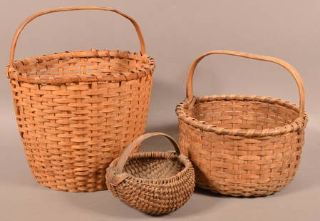 Three Antique Woven Oak Splint Baskets.