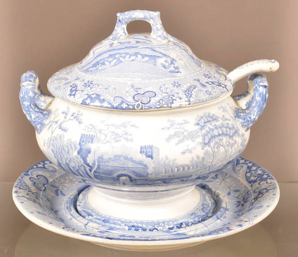 Spode China Blue And White Transfer Soup Tureen.