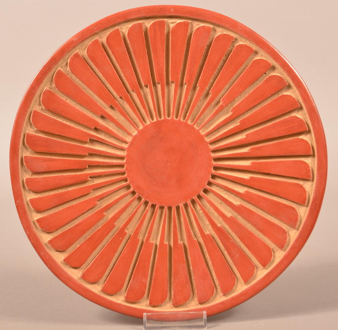 10" Dia. Santa Clara Pueblo Plate w/ Carved Feather
