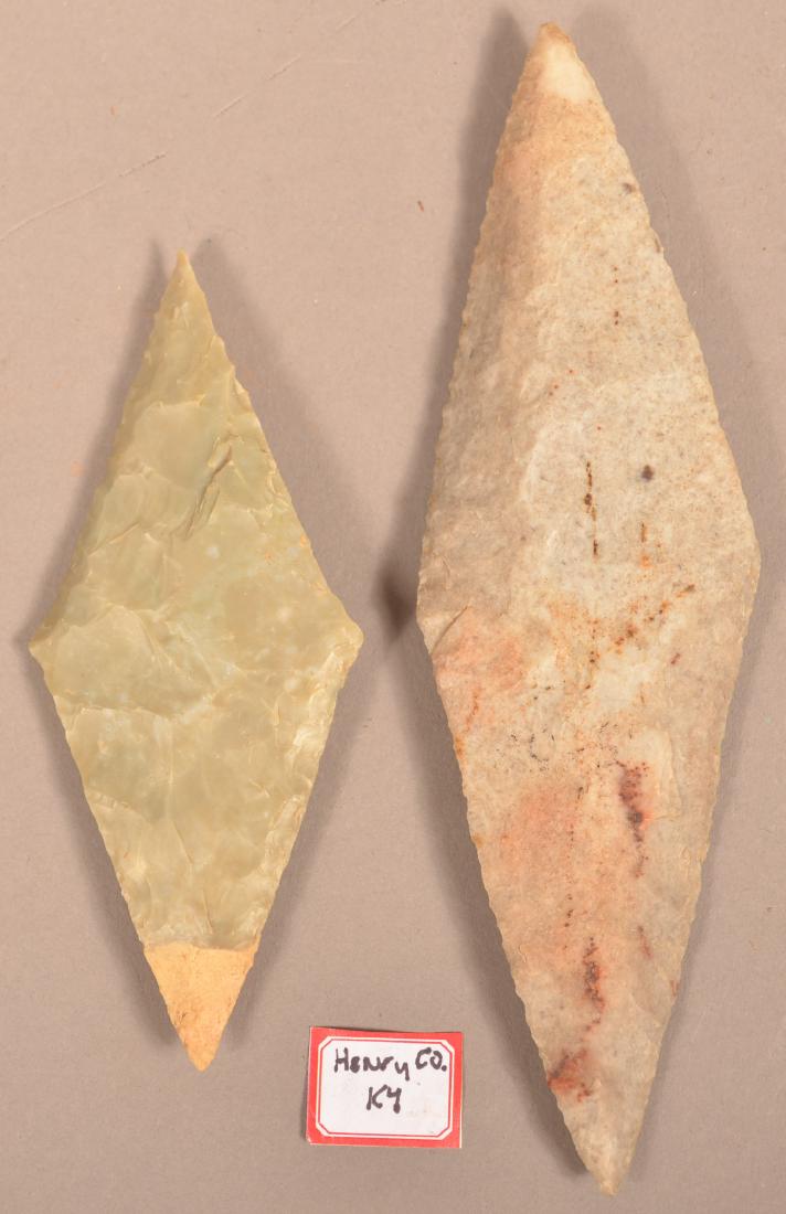 2 Diamond Shaped, Bevel-Edge Sharpened Flint Blades