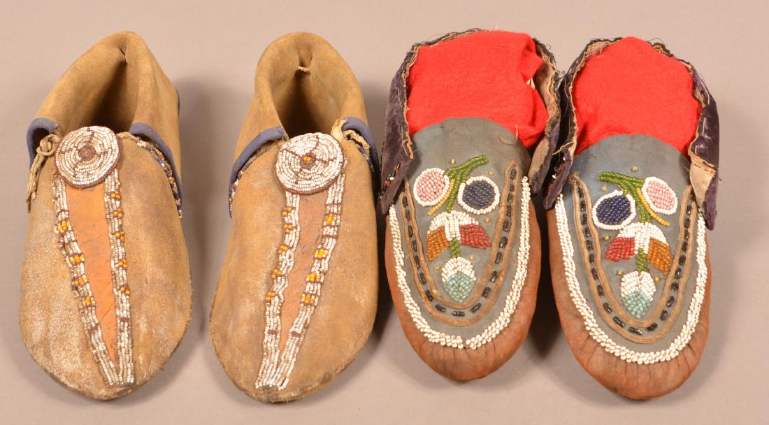 2 Pairs Moccasins - Antique Mohawk and Southern Plains