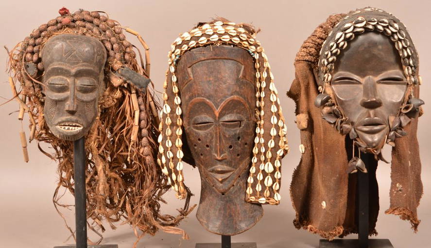 Three Antique/vintage African Carved Wood Tribal Masks.