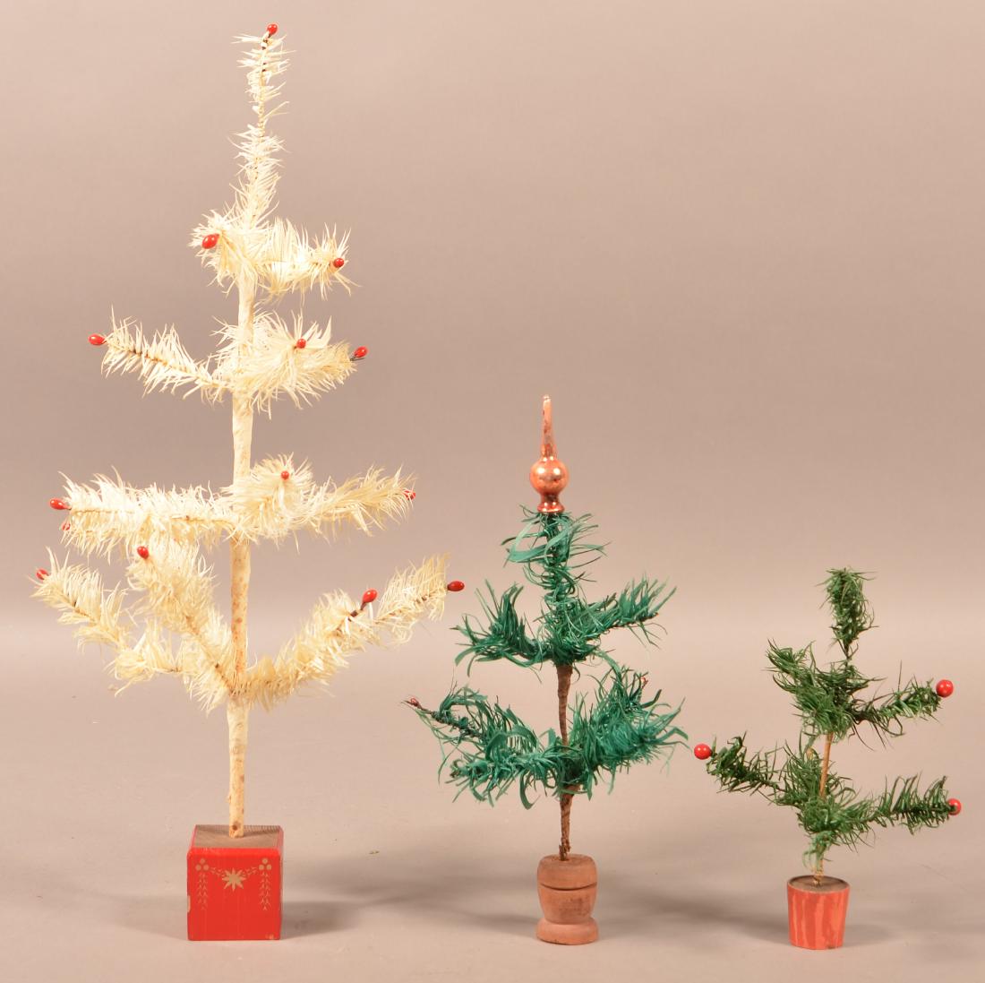 Three Vintage German Feather Trees. Tallest measures