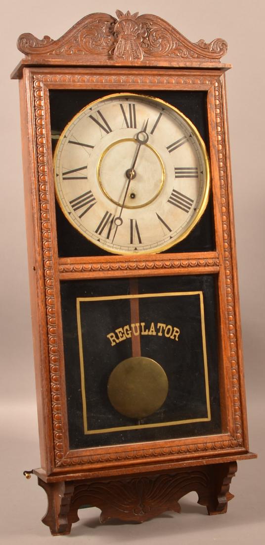 Gilbert Oak Case "Regulator" Wall Clock. Eight day time