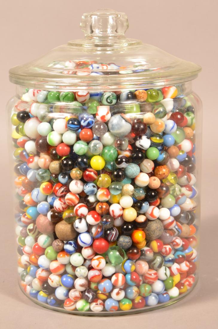 Large Jar Full of 1000+ Antique and Vintage Marbles.