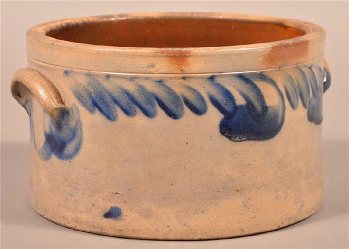 Antique Stoneware Cake Crock With Cobalt Blue Foliate